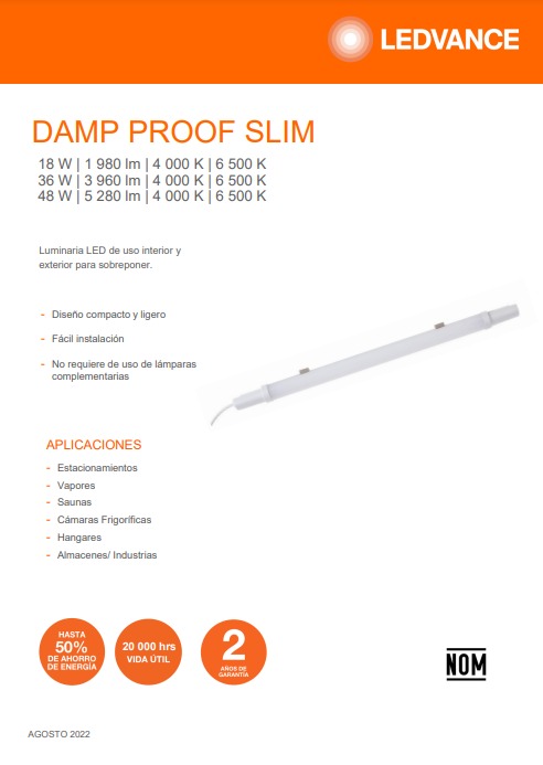 DAMP PROOF LED SLIM ECO LEDVANCE 18W/6500K 1980lm - Iluminaciones ...